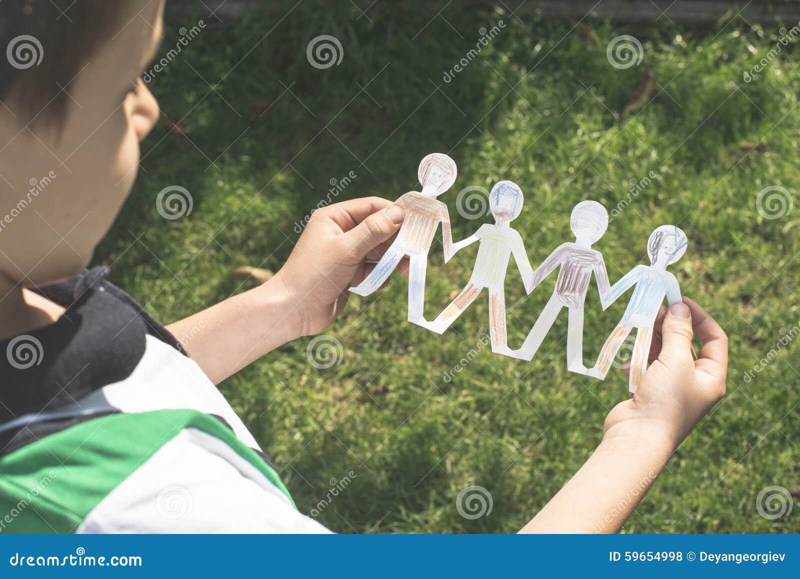 Child Hold Paper Made People Figures Stock Photo - Image of shape, team ...