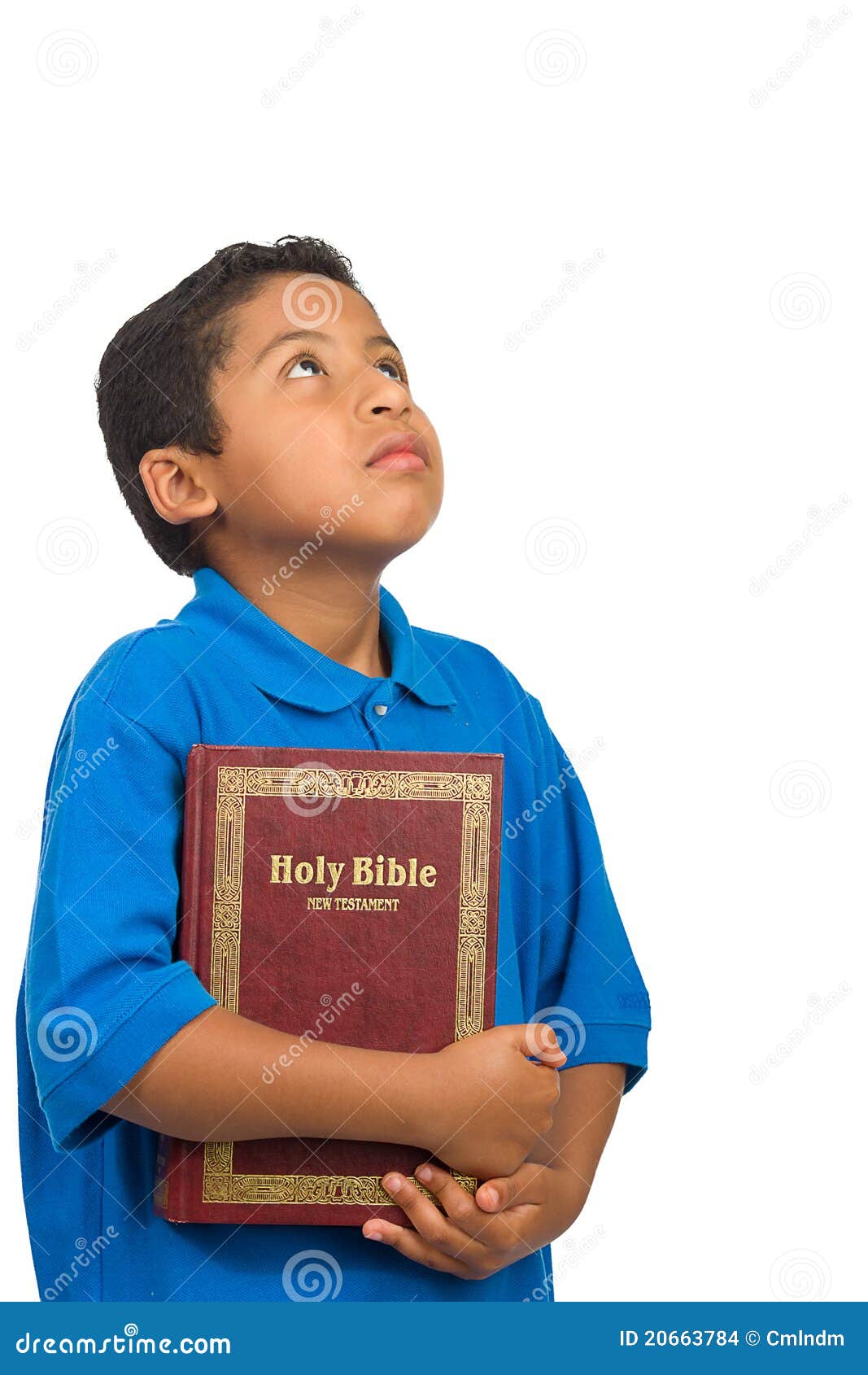 Child Holding Bible and Looking Up Stock Photo - Image of hold, young ...