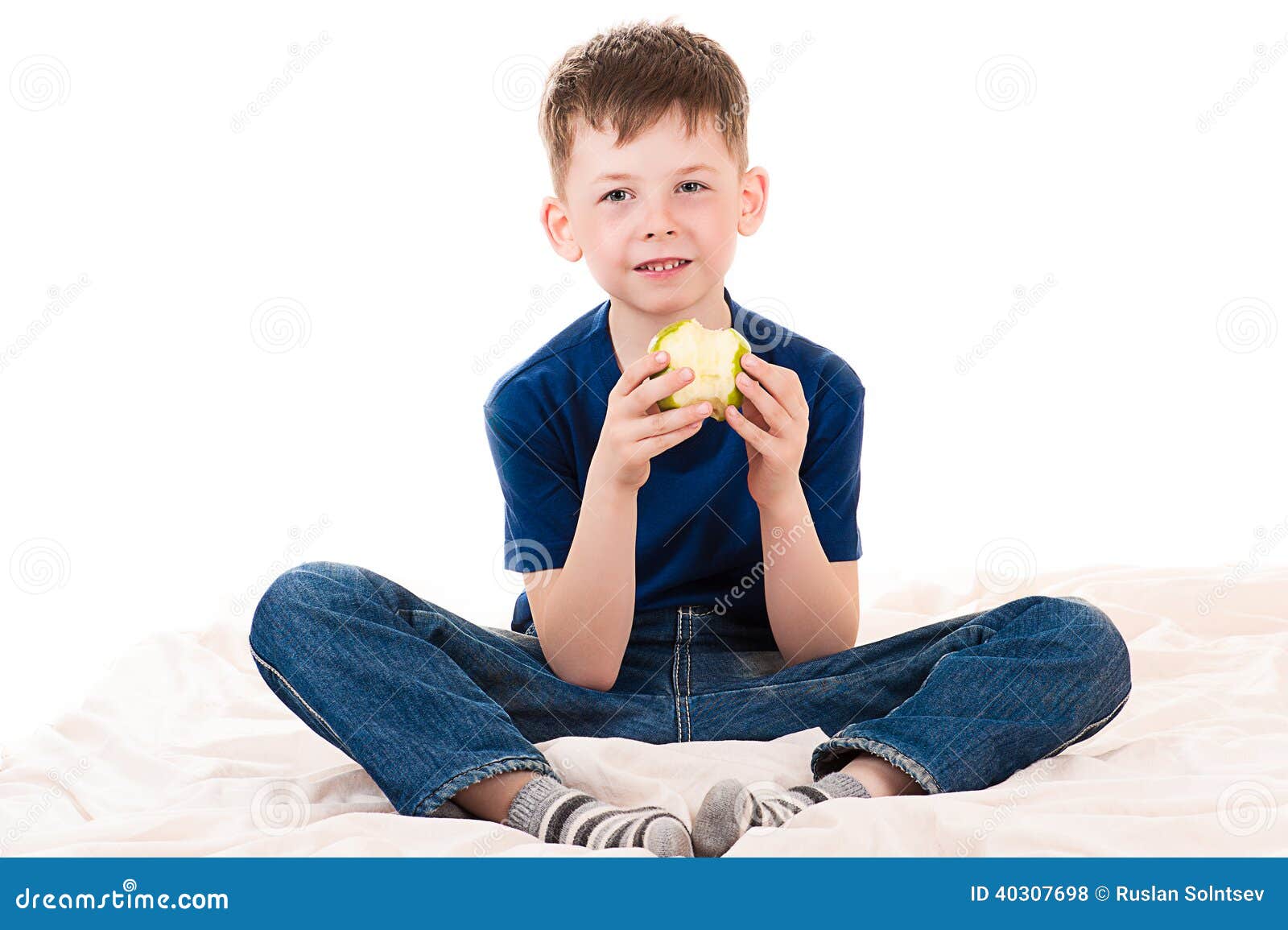 Child Holding in Hand Apple Stock Photo - Image of shirt, white: 40307698