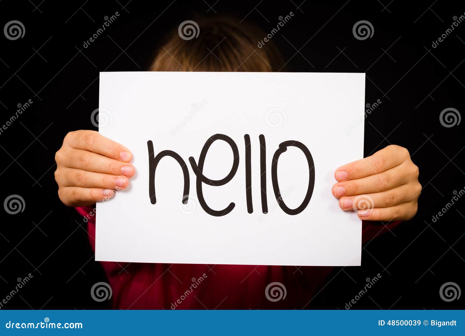 Child holding Hello sign stock image. Image of sign, child - 48500039
