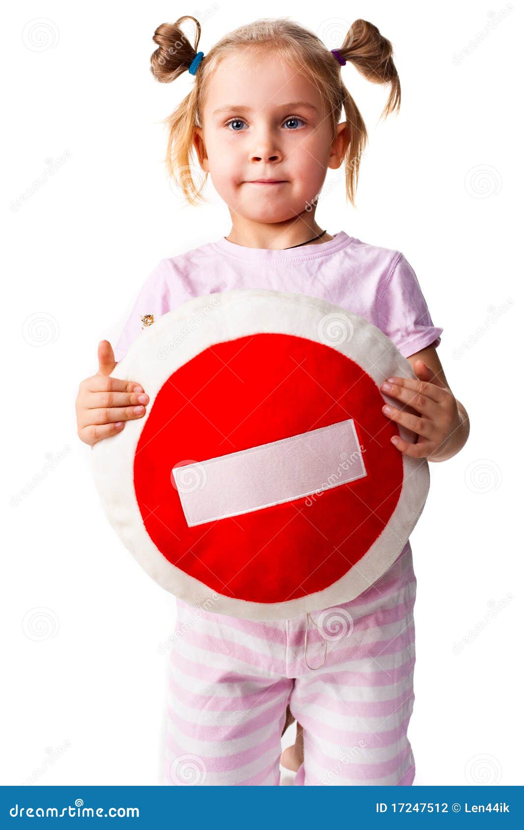 Child Holding a Pillow with Stop Sign Stock Photo - Image of portrait ...