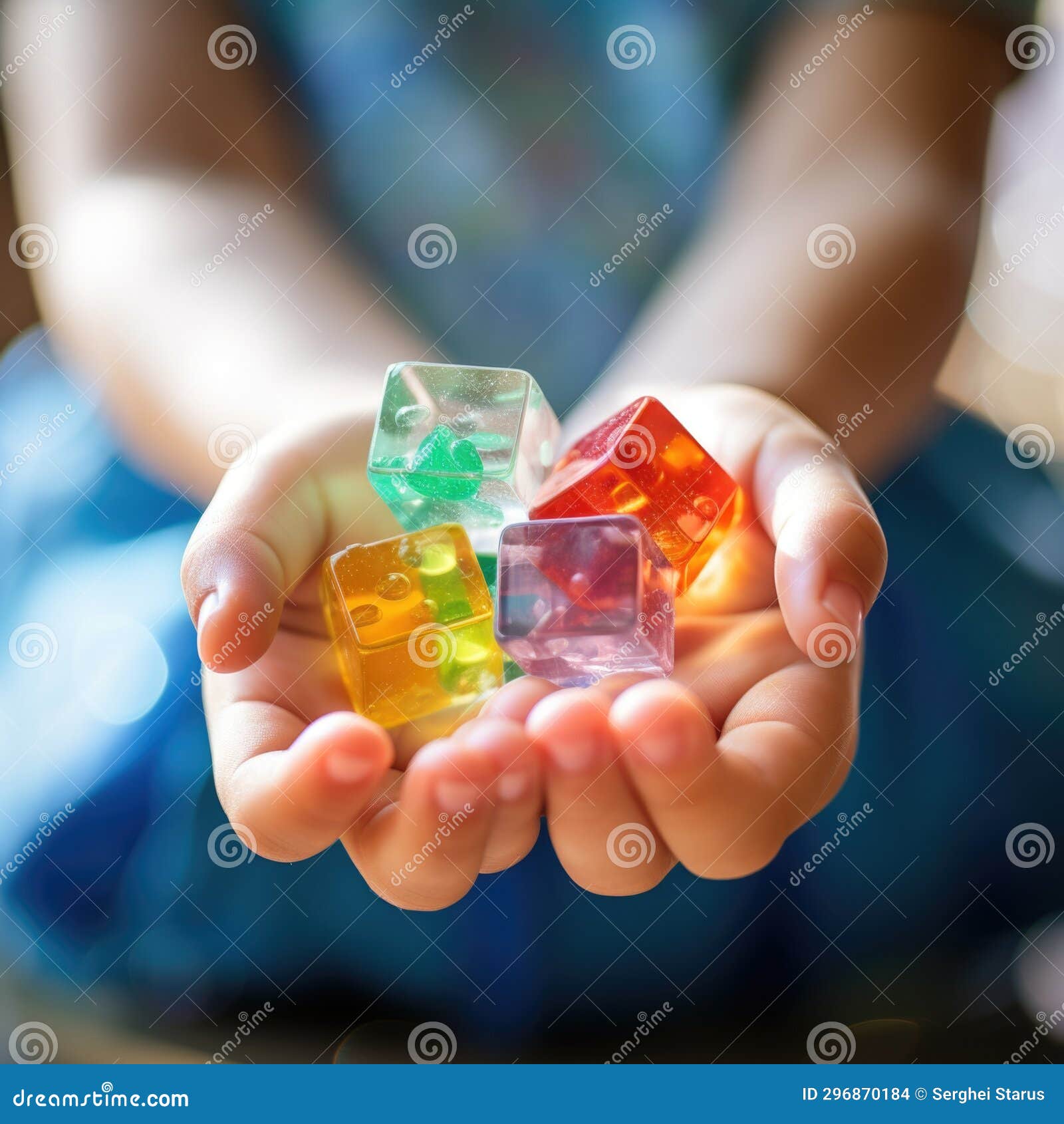 A Child Holding Three Different Colored Plastic Cubes, AI Stock ...