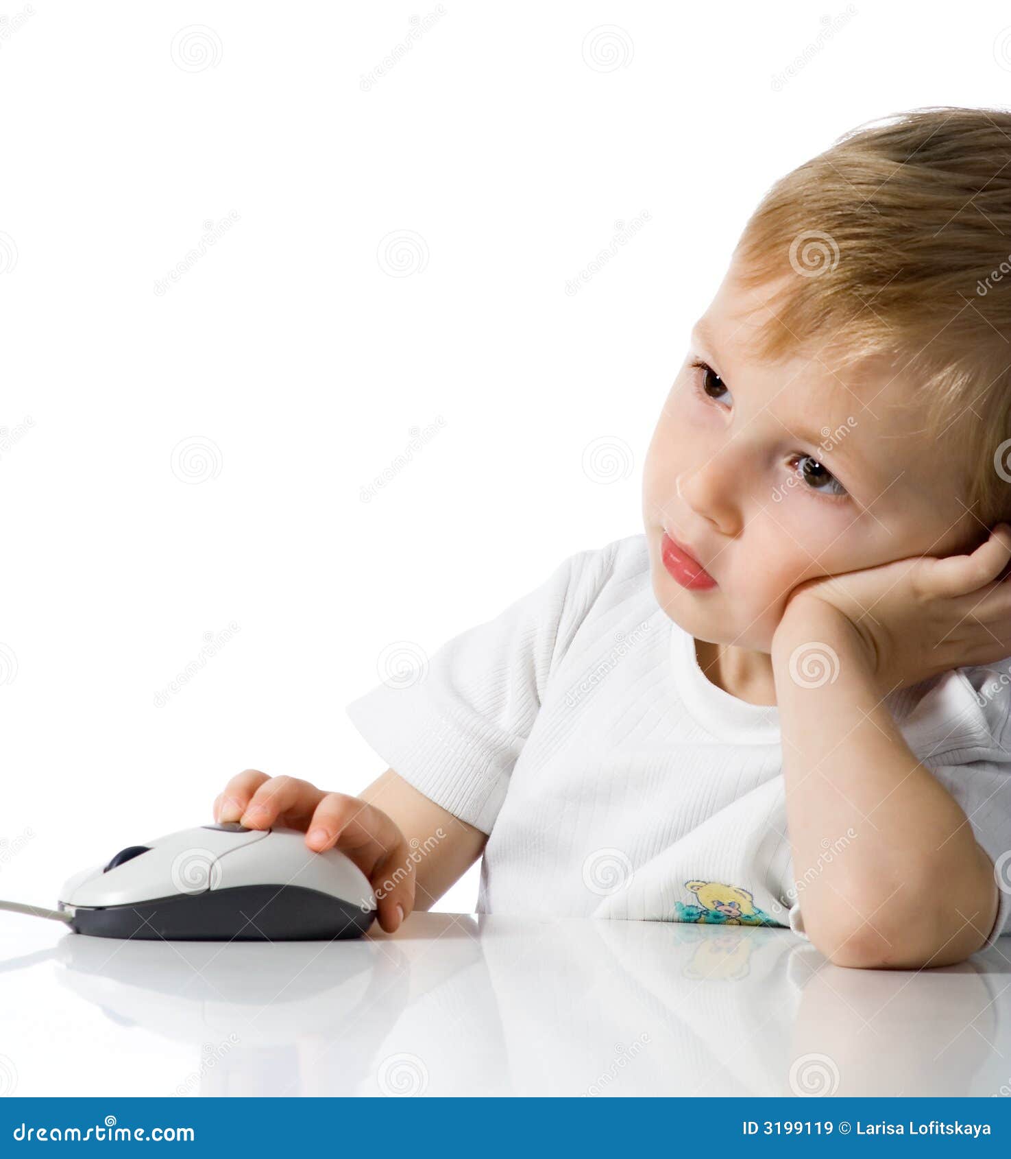 Child Holds the Computer Mouse Stock Image - Image of table, human: 3199119