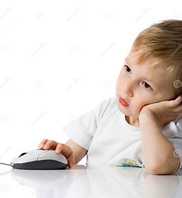 Child Holds the Computer Mouse Stock Image - Image of table, human: 3199119