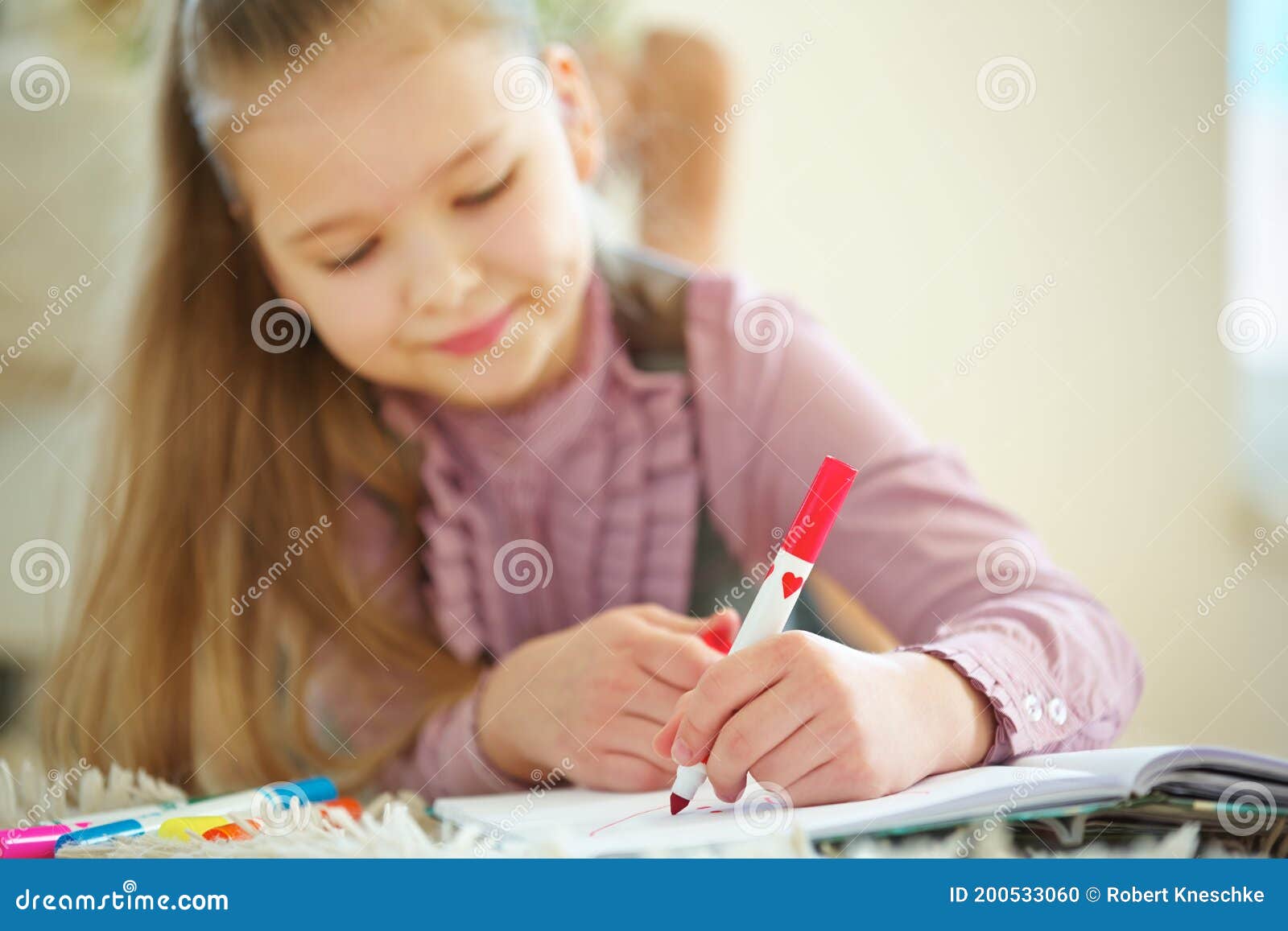 Child Holds Red Pen in Hand Stock Photo - Image of schooling, idea ...