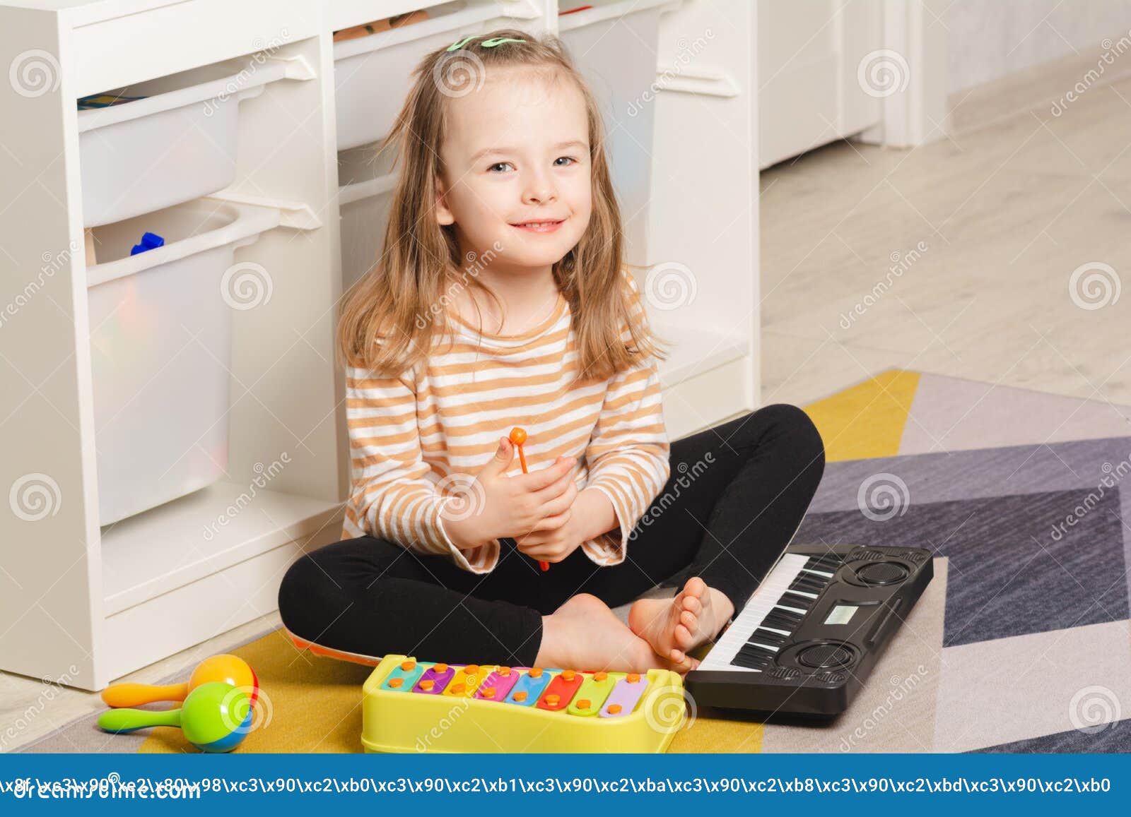 Child at Home Learning To Play Musical Instruments Stock Image - Image ...