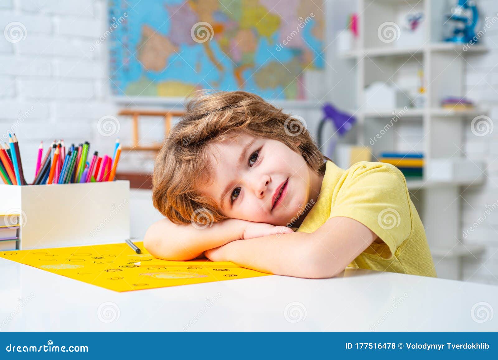 Child Home Studying and Home Education. Kids Gets Ready for School ...