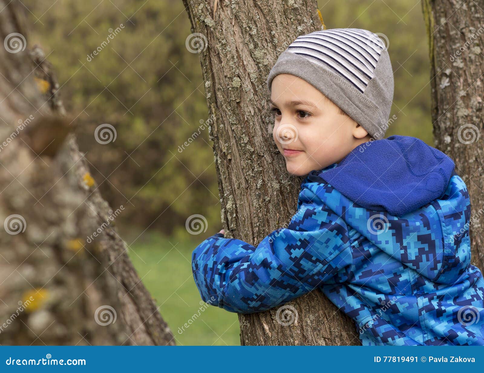 Child Hugging and Climbing a Tree Stock Image - Image of little, face ...