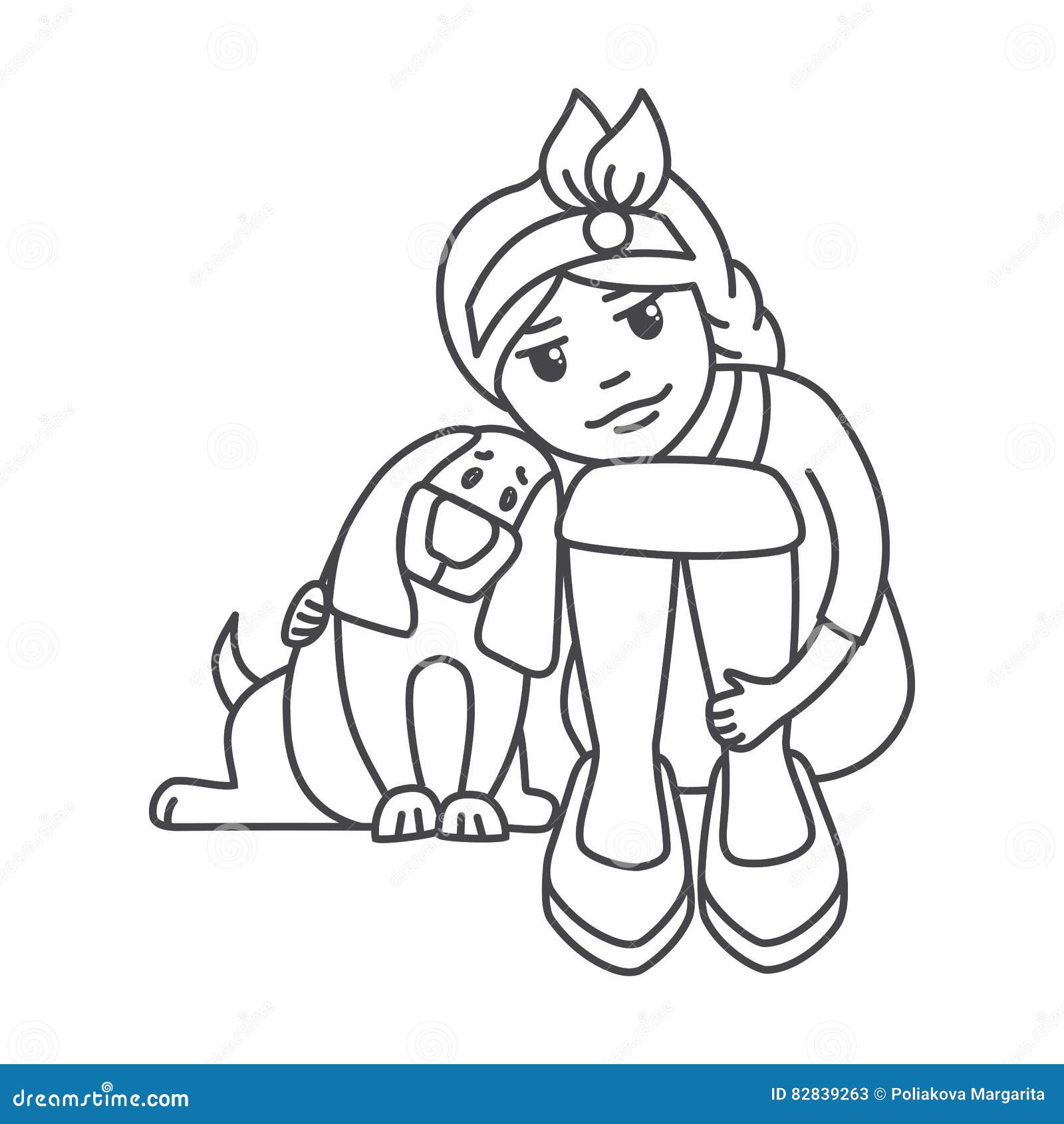 Child hugging a dog, stock vector. Illustration of floor - 82839263