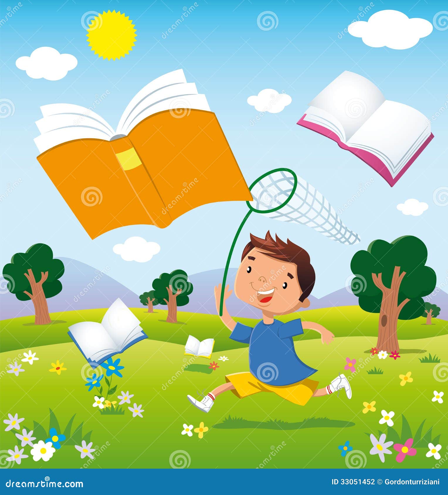 Child on the Hunt for Books Stock Vector - Illustration of smile ...