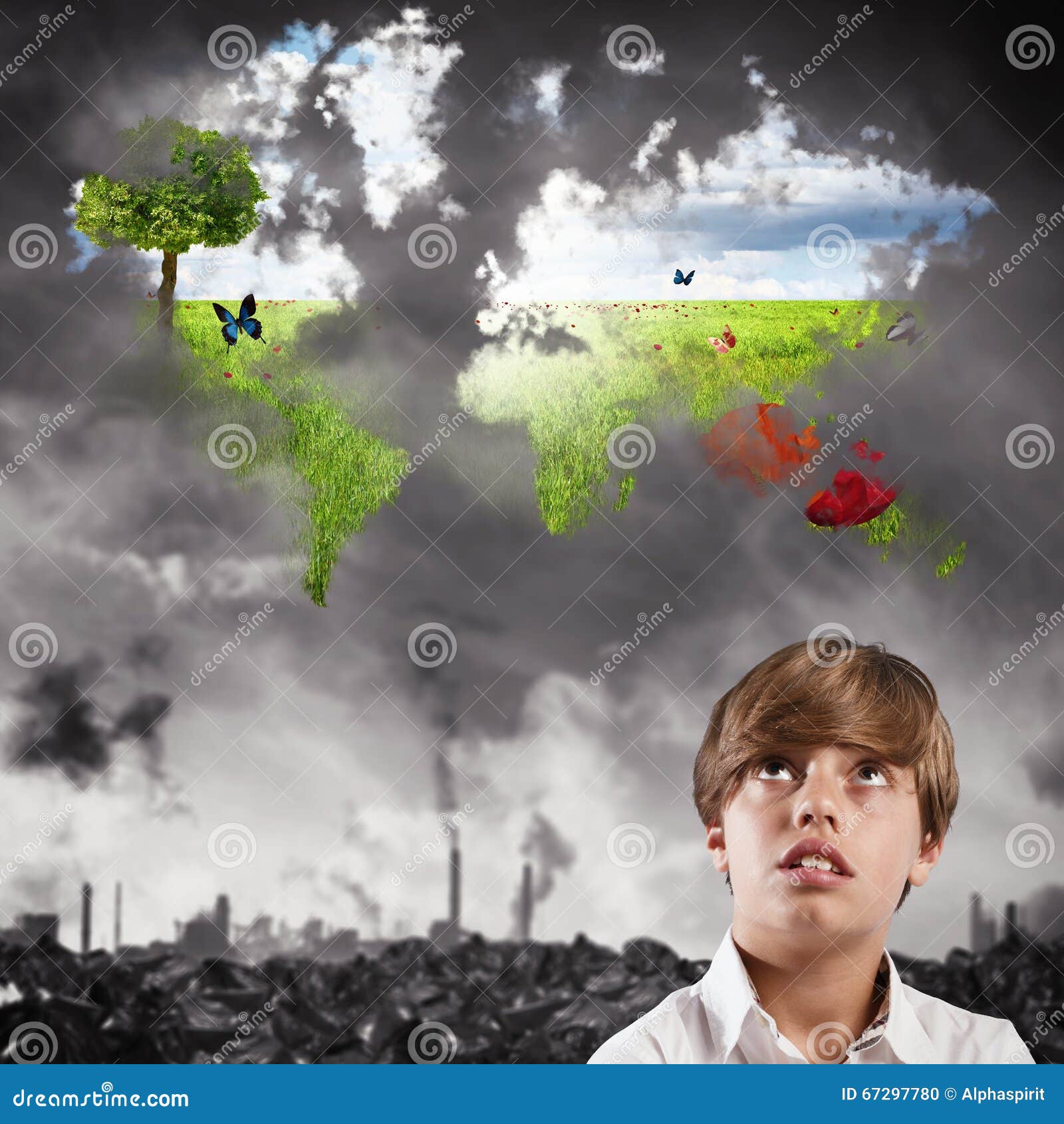 Child Imagines a Clean World Stock Photo - Image of disaster, global ...