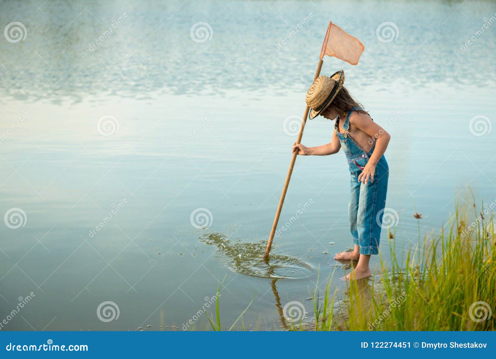 Child with a Insect Net Catches Frog Stock Image - Image of active ...