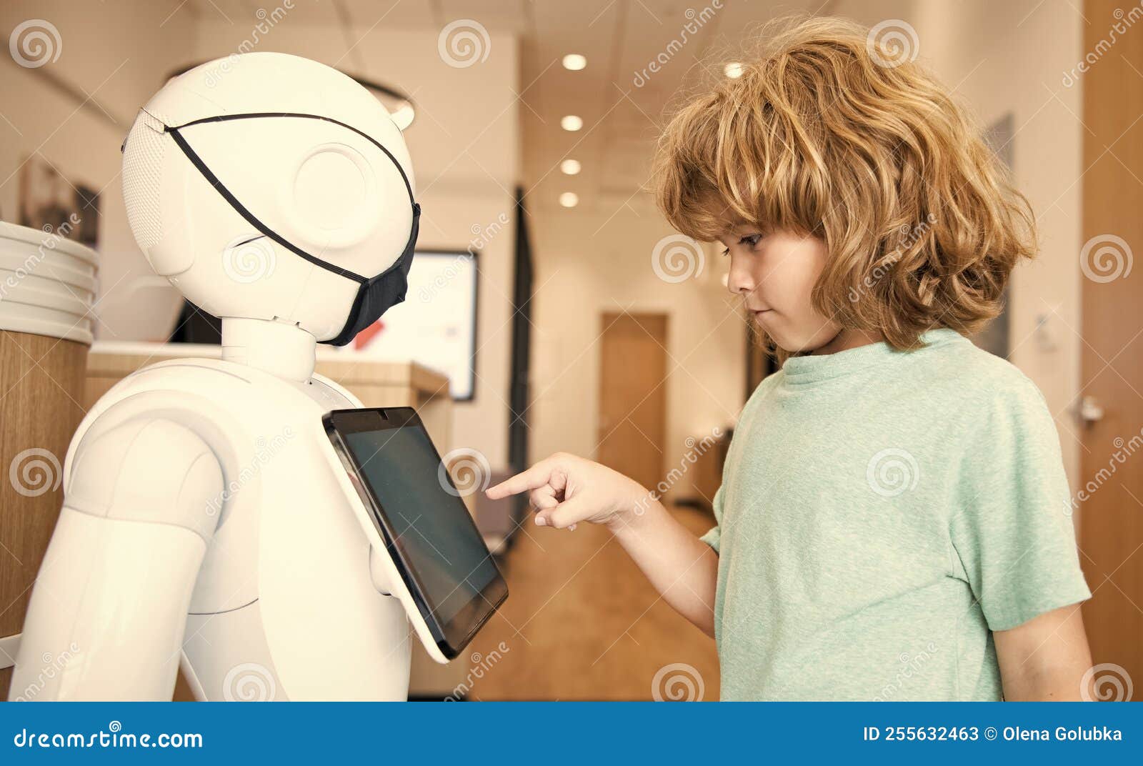 Child Interact with Robot Artificial Intelligence, Communication Stock ...