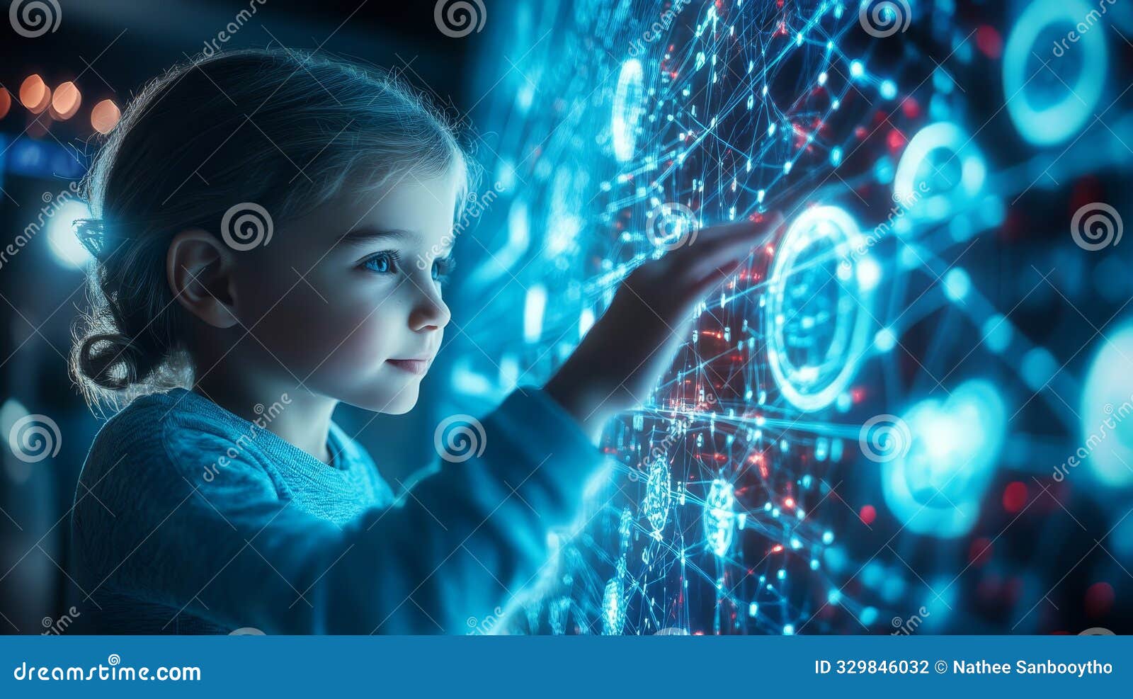 Child Interacting with Futuristic Technology Stock Illustration ...