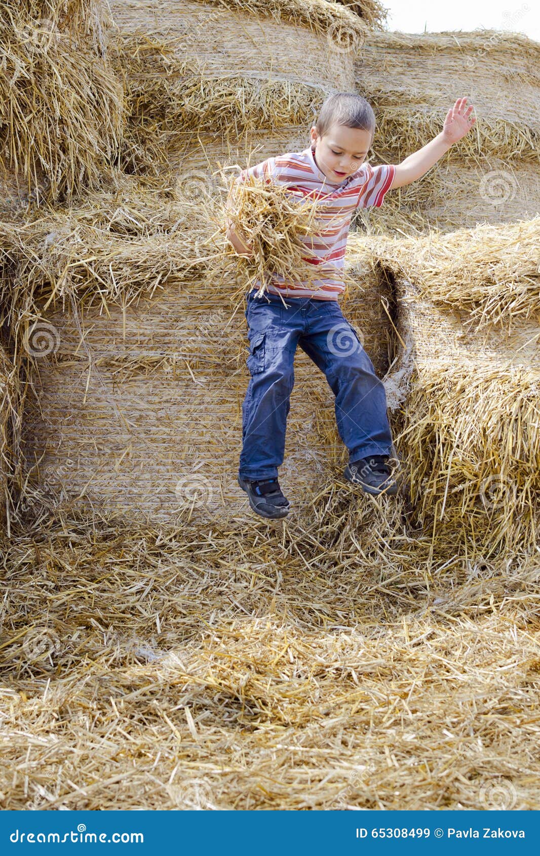 Child jumping in haystack stock image. Image of field - 65308499