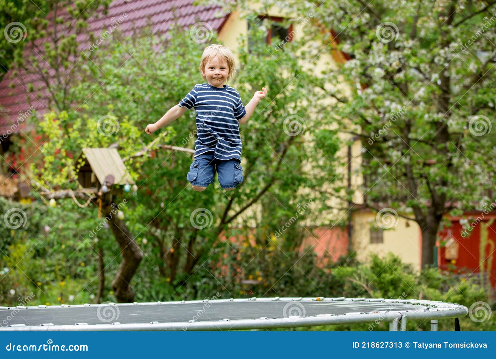 Child, Jumping High on a Trampoline Stock Image - Image of cute, active ...