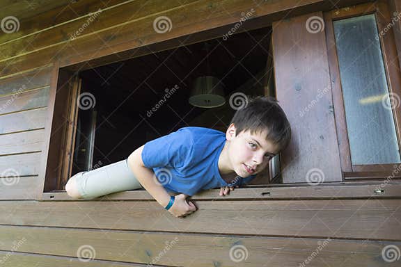 Child Jumping Out the Window Stock Image - Image of caucasian ...