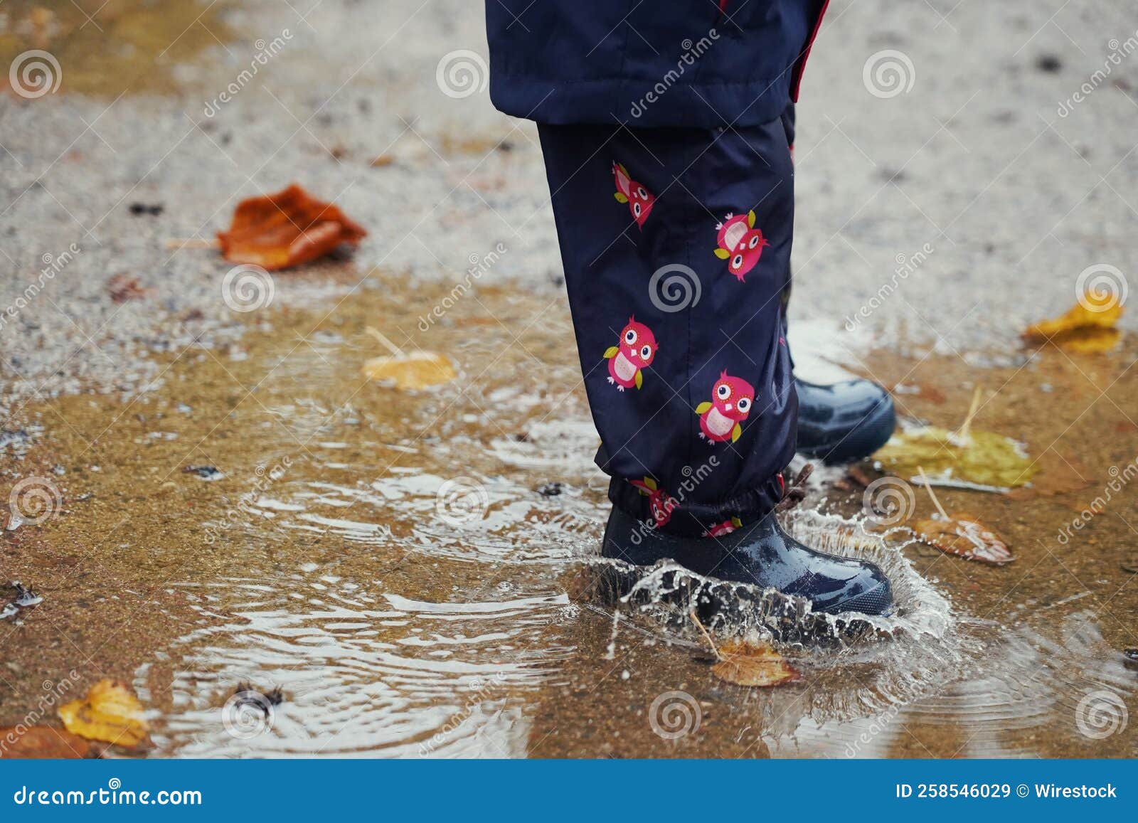 Child Jumping into Rain Puddle in Autumn Stock Image - Image of shoes ...