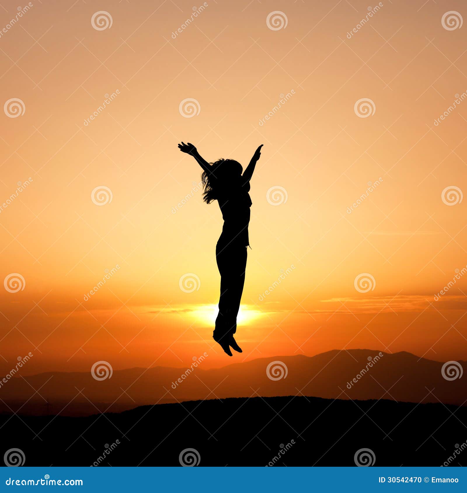 Child jumping in sunset stock photo. Image of nature - 30542470