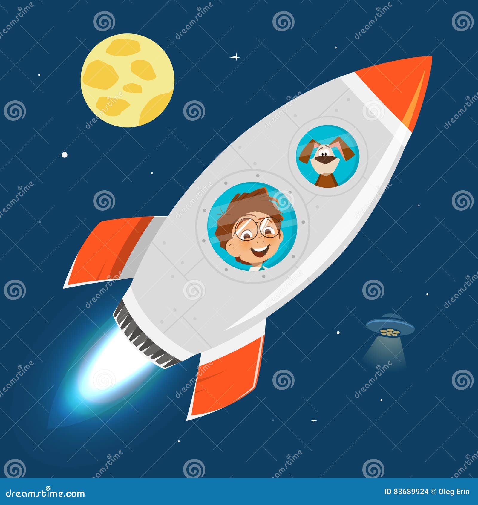 Child Kid Boy and Rocket in Space Stock Vector - Illustration of ...