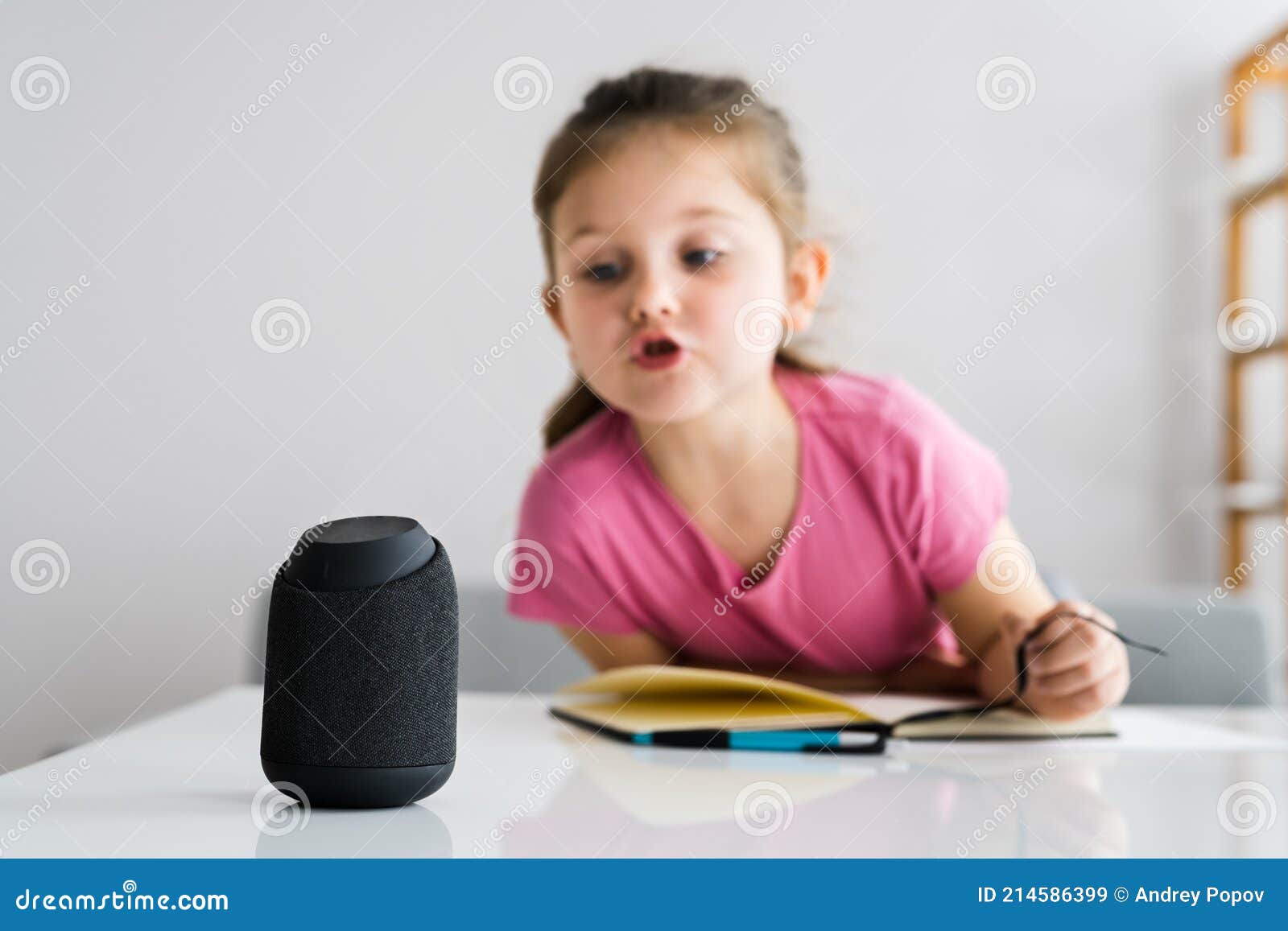 Child Kid Using Smart Speaker Stock Image - Image of apartment, happy ...