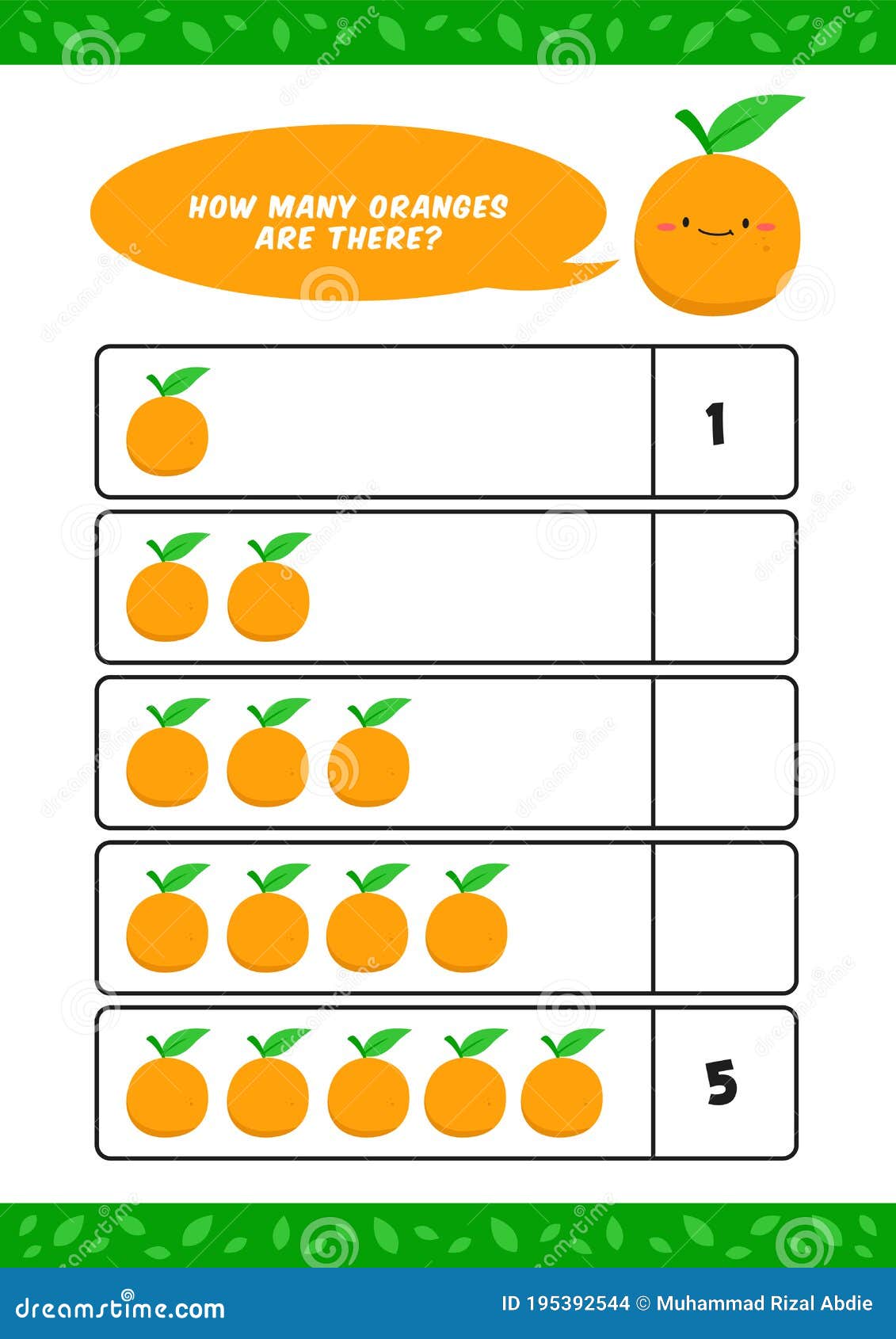 Child Kids Kindergarten Counting Learn Worksheet Vector Template with ...