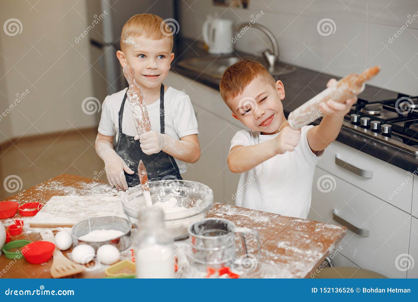 Little Boy Cook the Dough for Cookies Stock Photo - Image of female ...