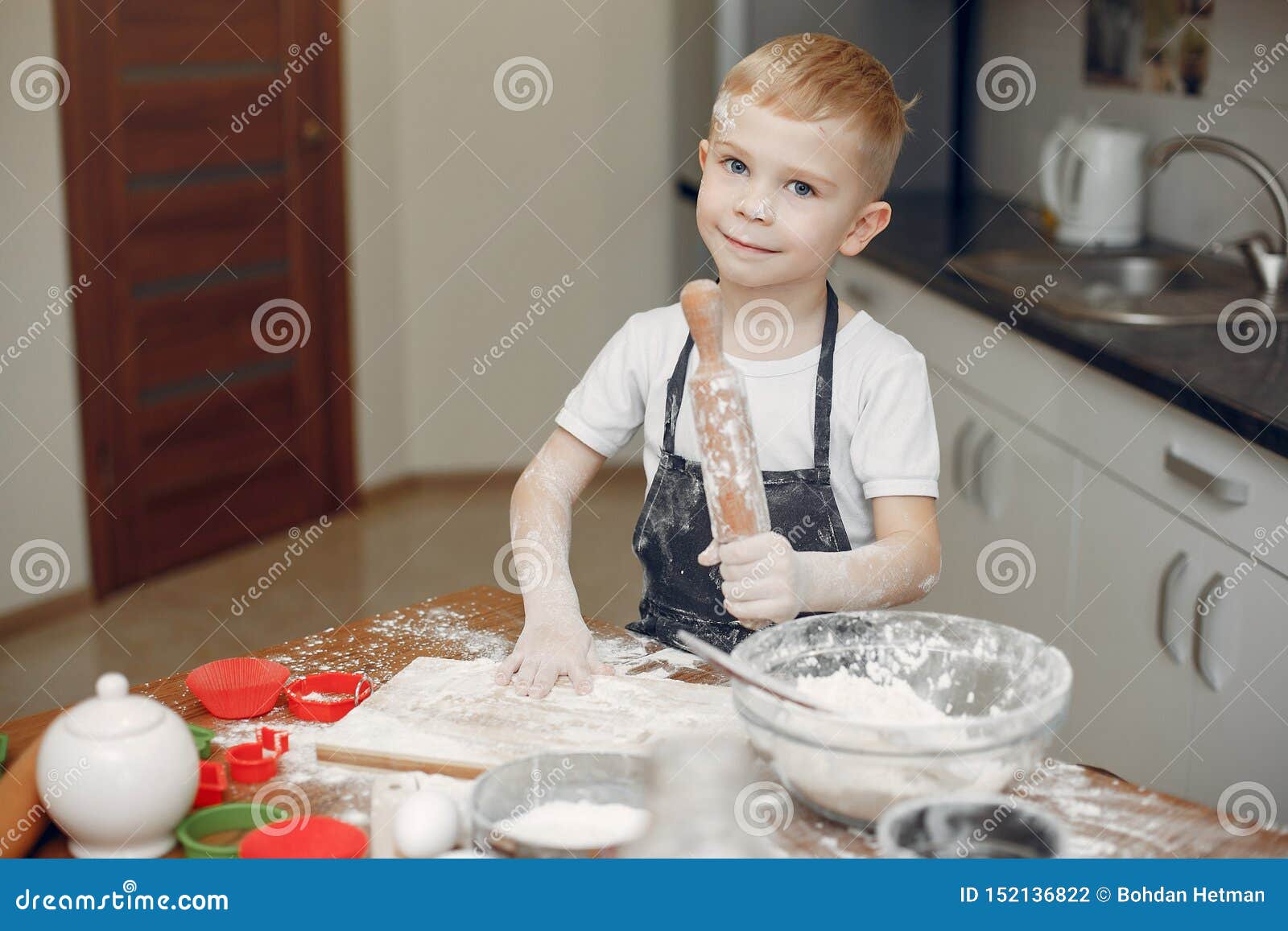 Little Boy Cook the Dough for Cookies Stock Photo - Image of chef ...