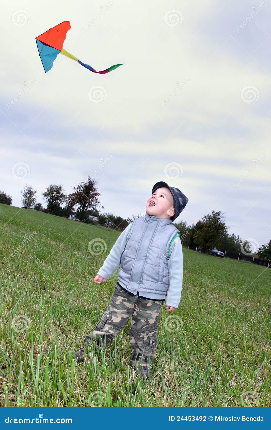 Child with kite fly stock photo. Image of autumn, green - 24453492