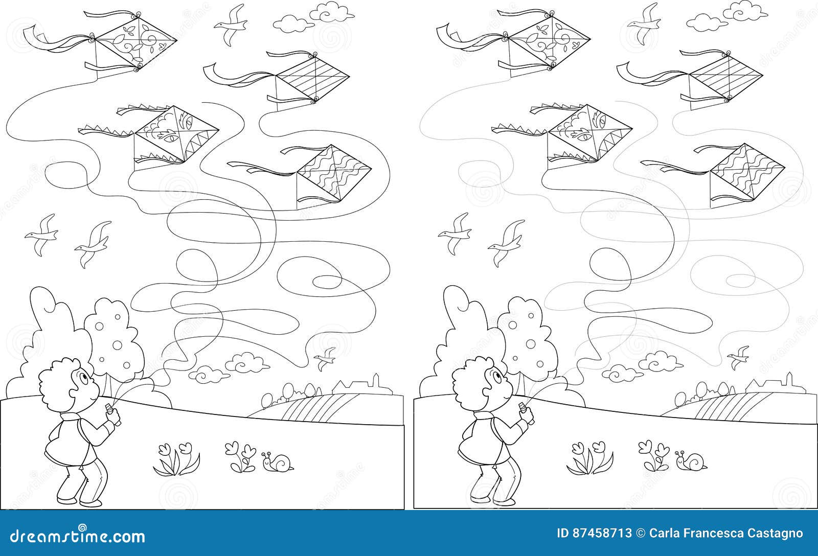 Child with Kite Solved Maze Game Stock Vector - Illustration of kite ...