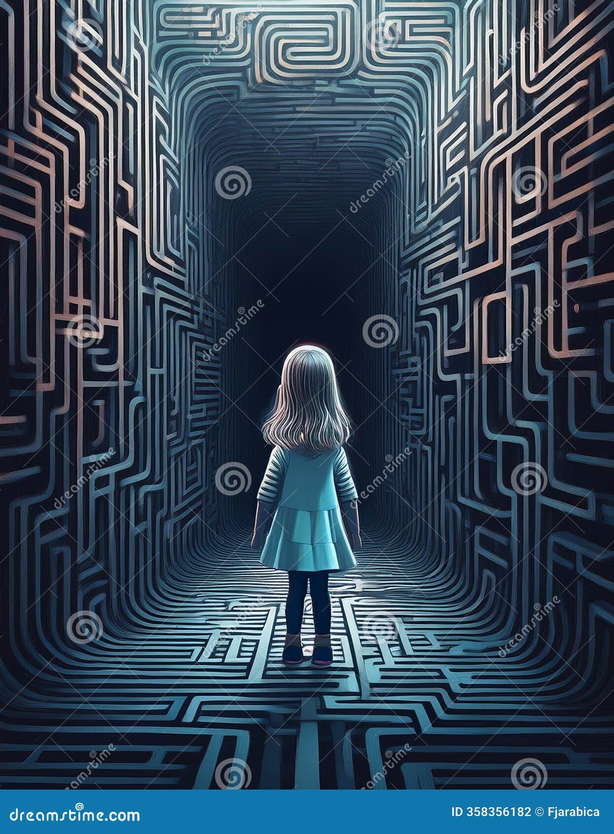 Child in Labyrinth at Night with Lantern Stock Illustration ...