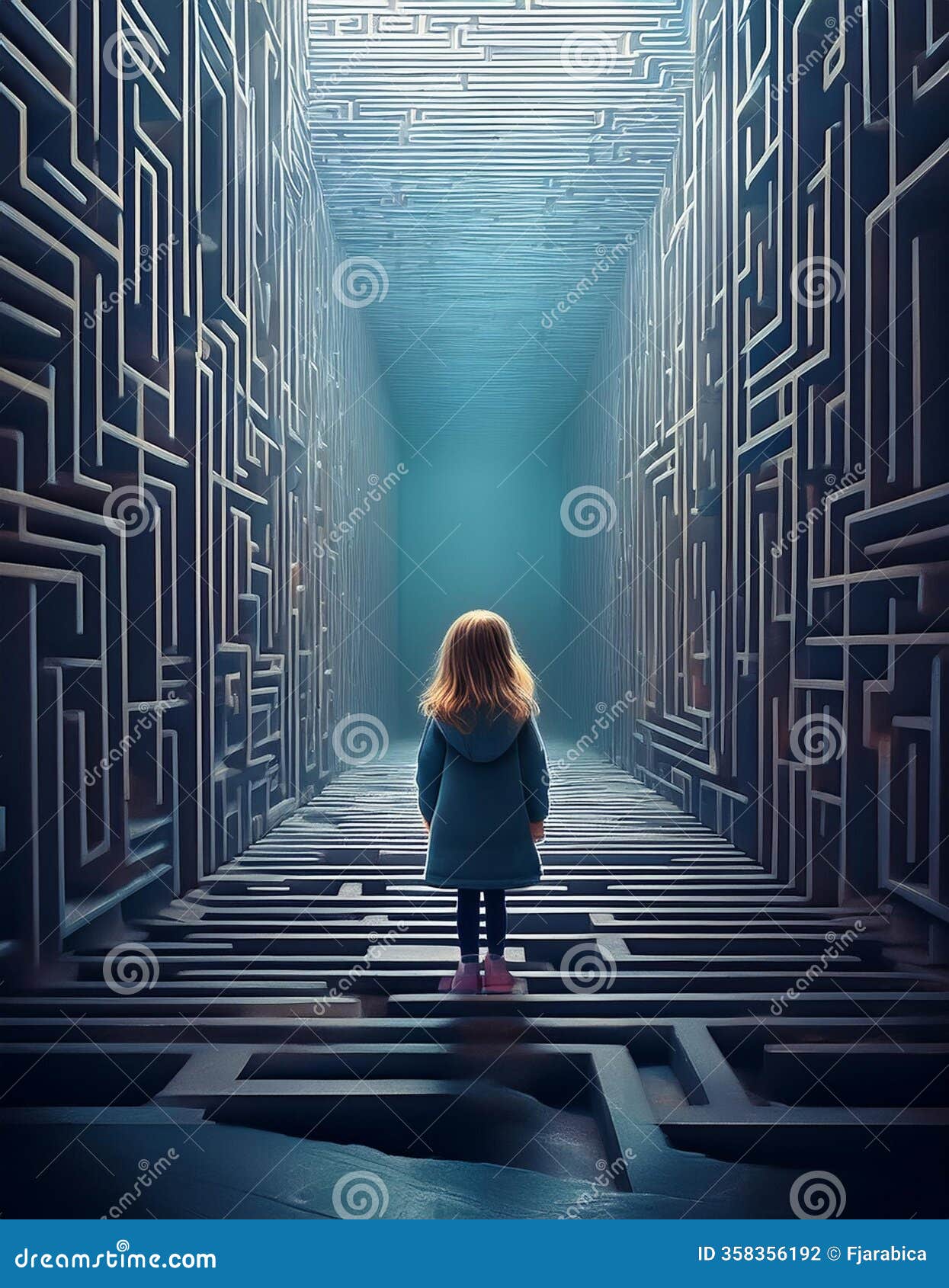 Child in Labyrinth at Night with Lantern Stock Illustration ...