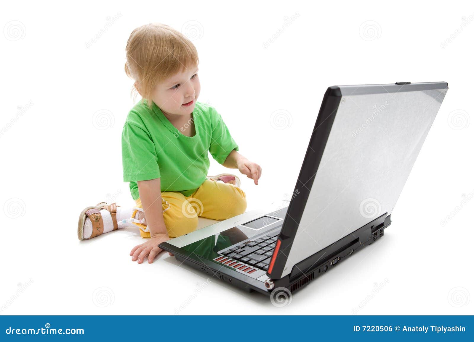 Child with laptop stock photo. Image of silver, face, mobility - 7220506