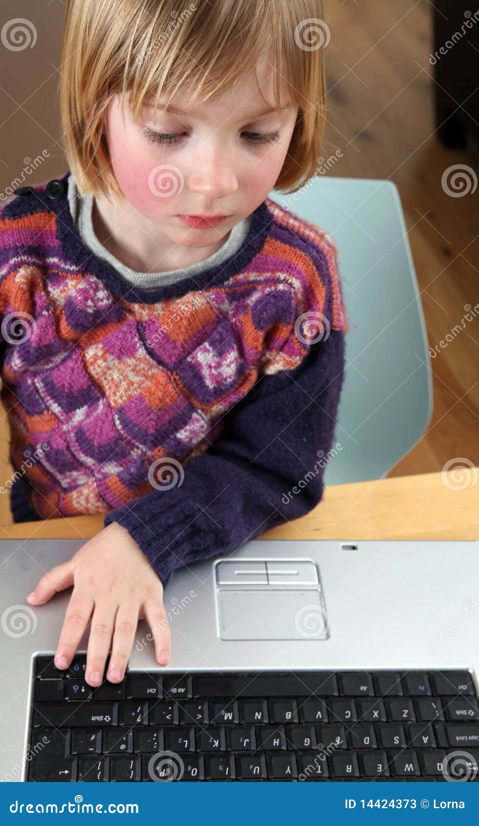 Child laptop working stock image. Image of child, hair - 14424373