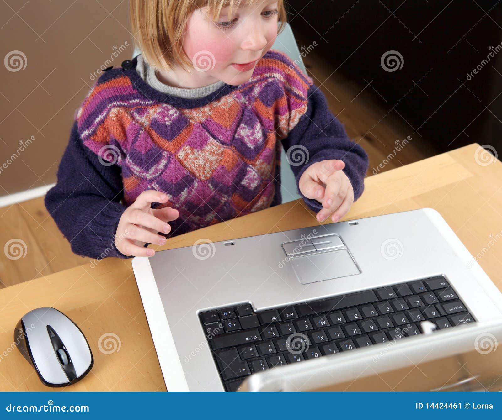 Child laptop working stock image. Image of learning, blonde - 14424461