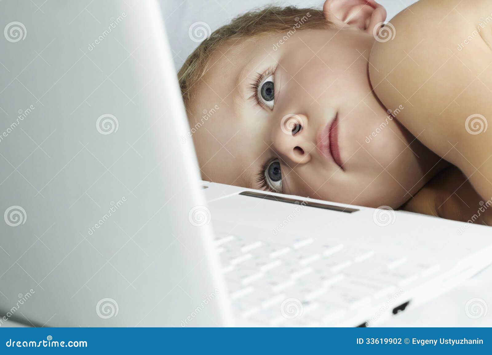 Child with Laptop. 4 Years Old Boy Watching Computer Stock Photo ...