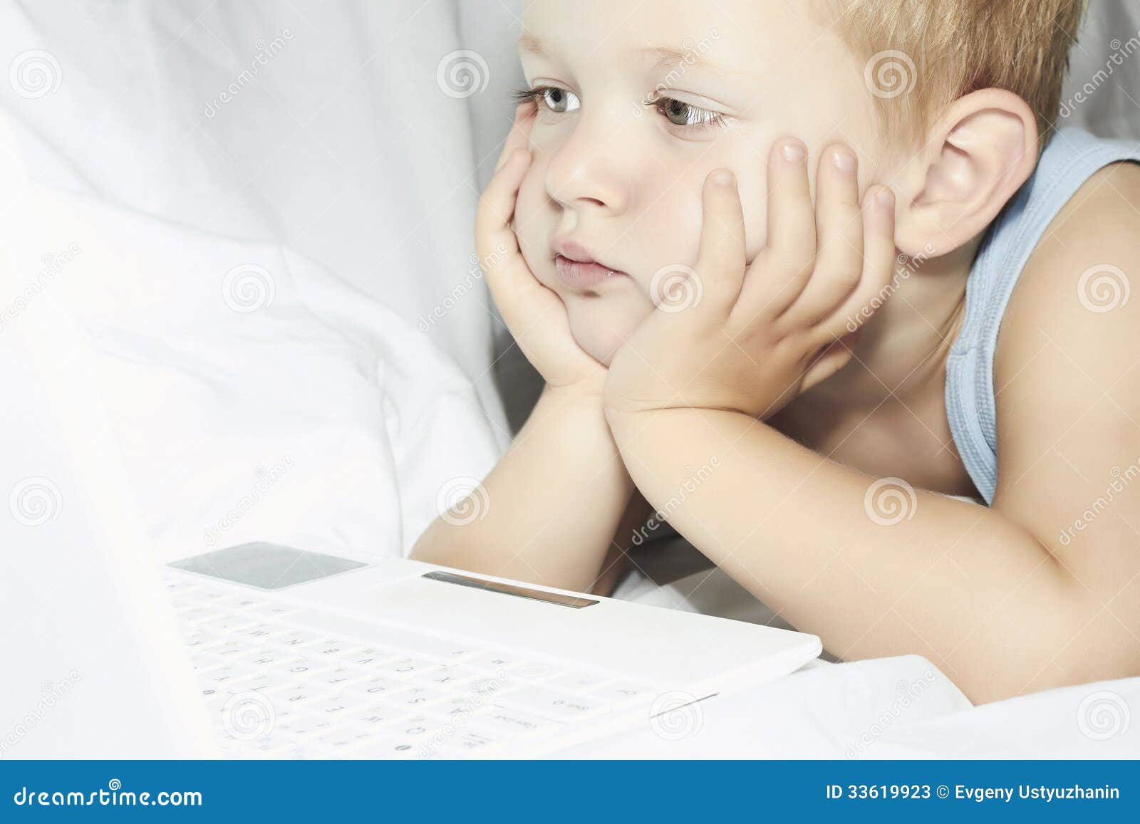 Child with Laptop. 4 Years Old Boy Watching Computer Stock Image ...