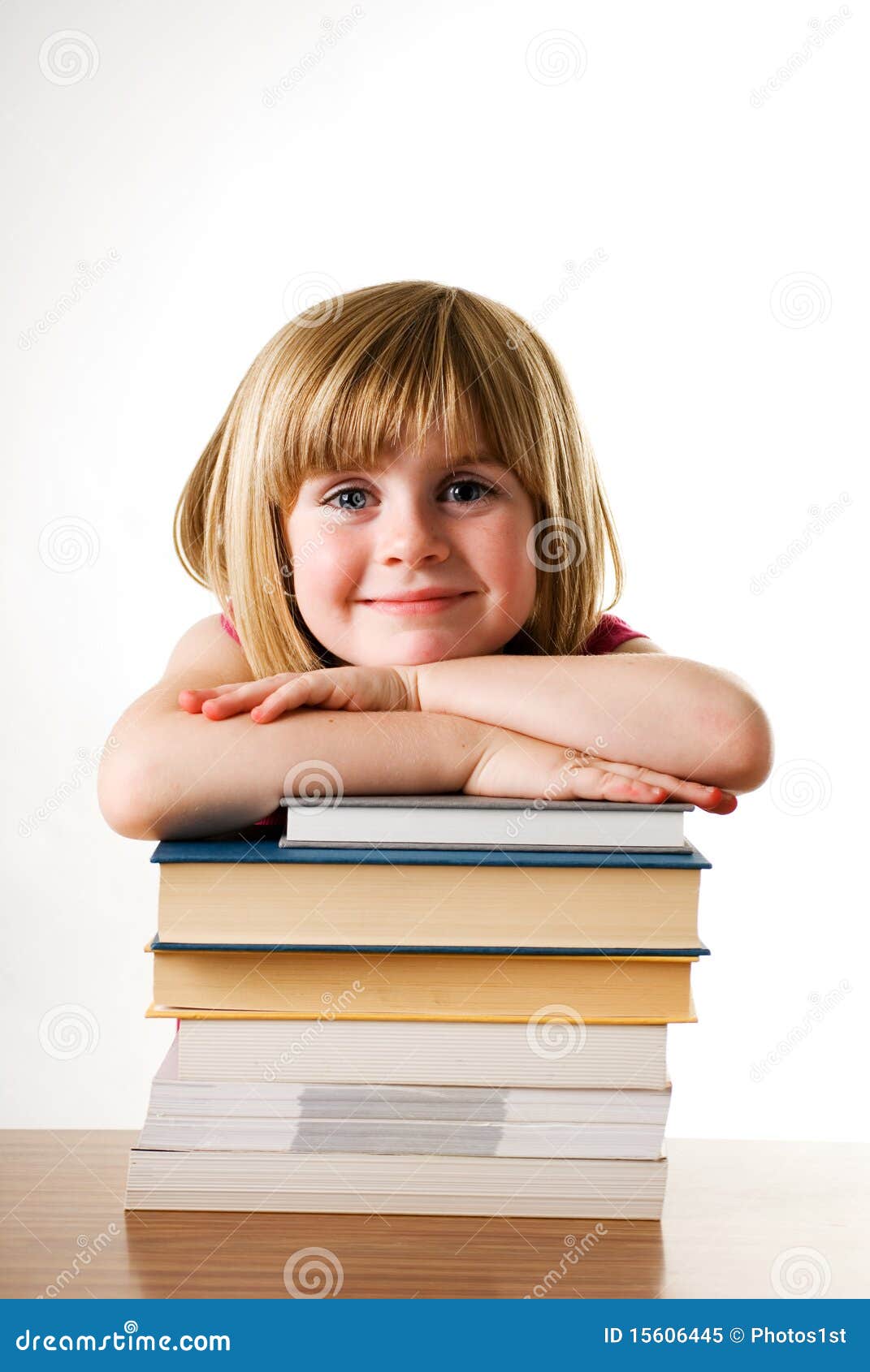 Child leaning on books stock image. Image of little, blonde - 15606445