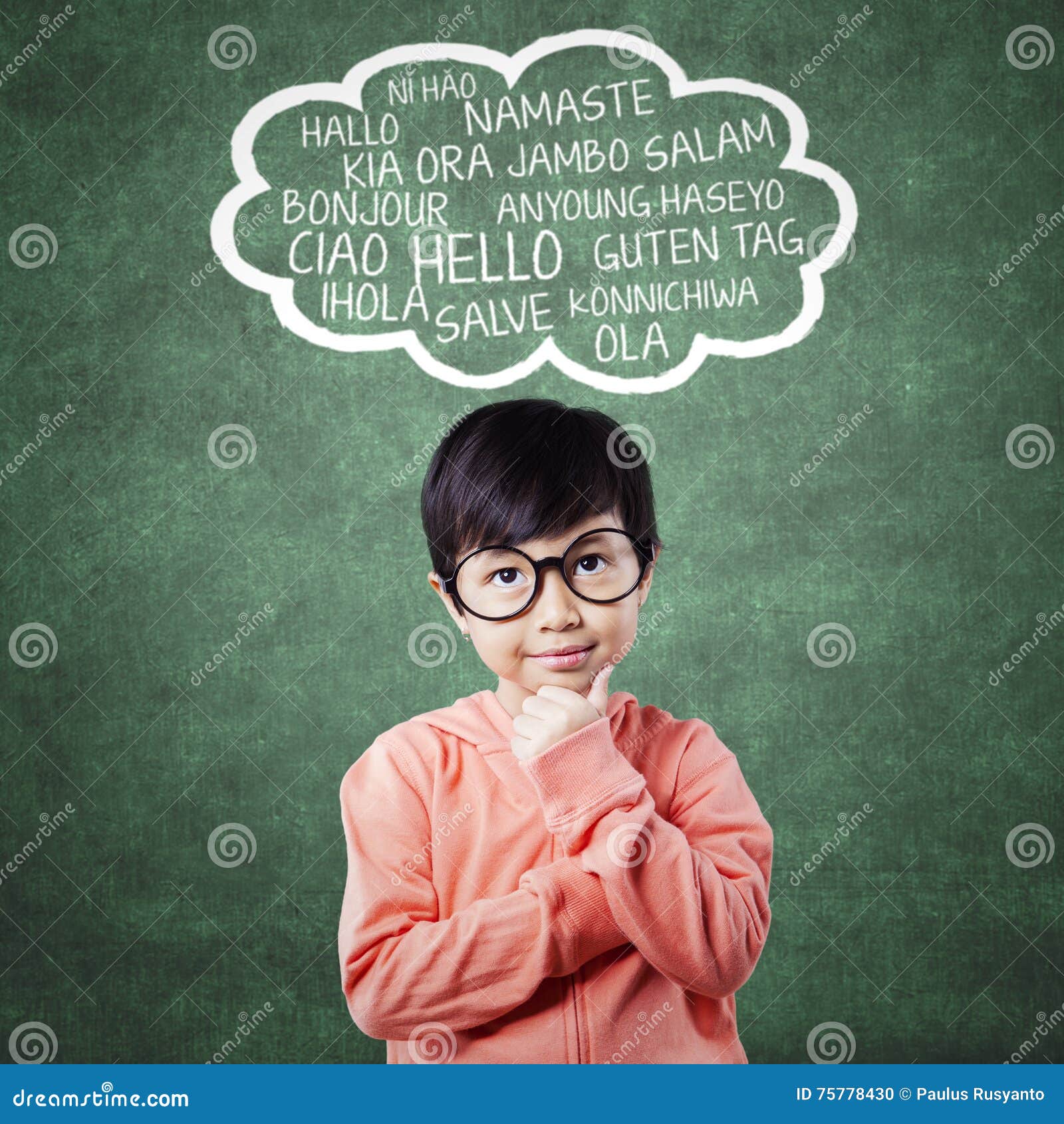 Child Learn Multi Language with Thinking Poses Stock Photo - Image of ...