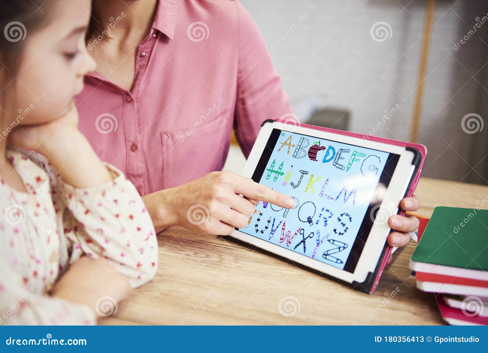 Child Learning the Alphabet on the Tablet Stock Image - Image of ...