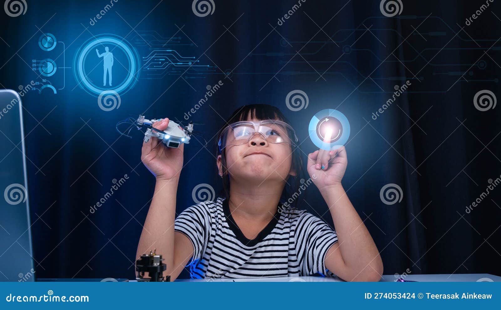 Child Learning Repairing Getting Lesson Control Toy Drone in Workshop ...