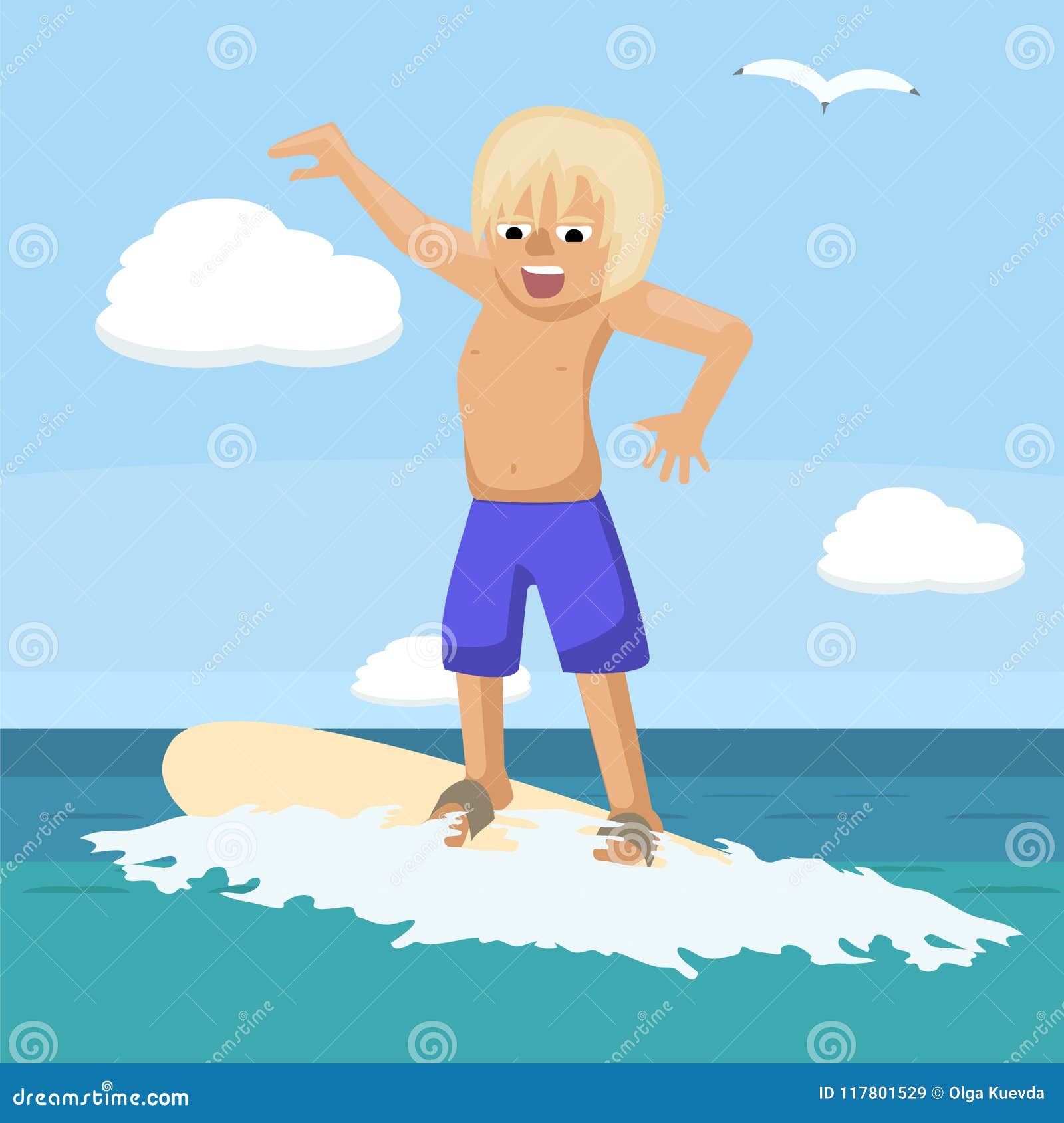 Child learning surfing stock vector. Illustration of clipart - 117801529