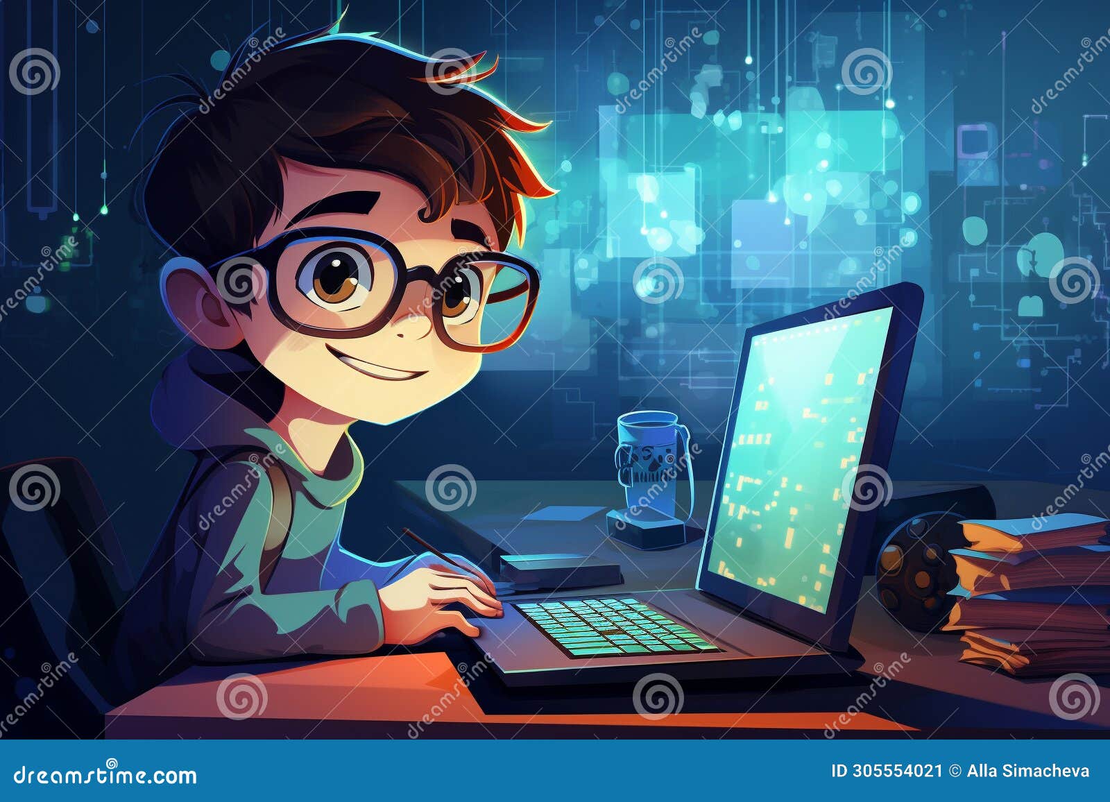Child Learning To Code on Computer Laptop. Stock Image - Image of club ...