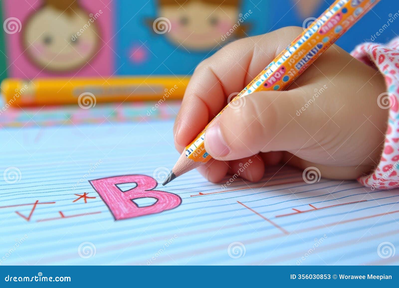 Child Learning To Write the Letter B Classroom Educational Content ...
