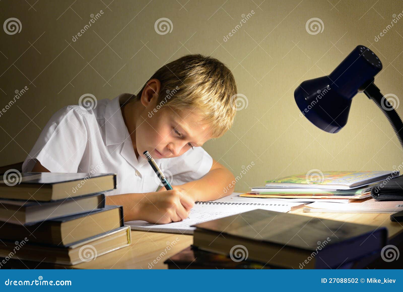 Child learns at night stock photo. Image of education - 27088502