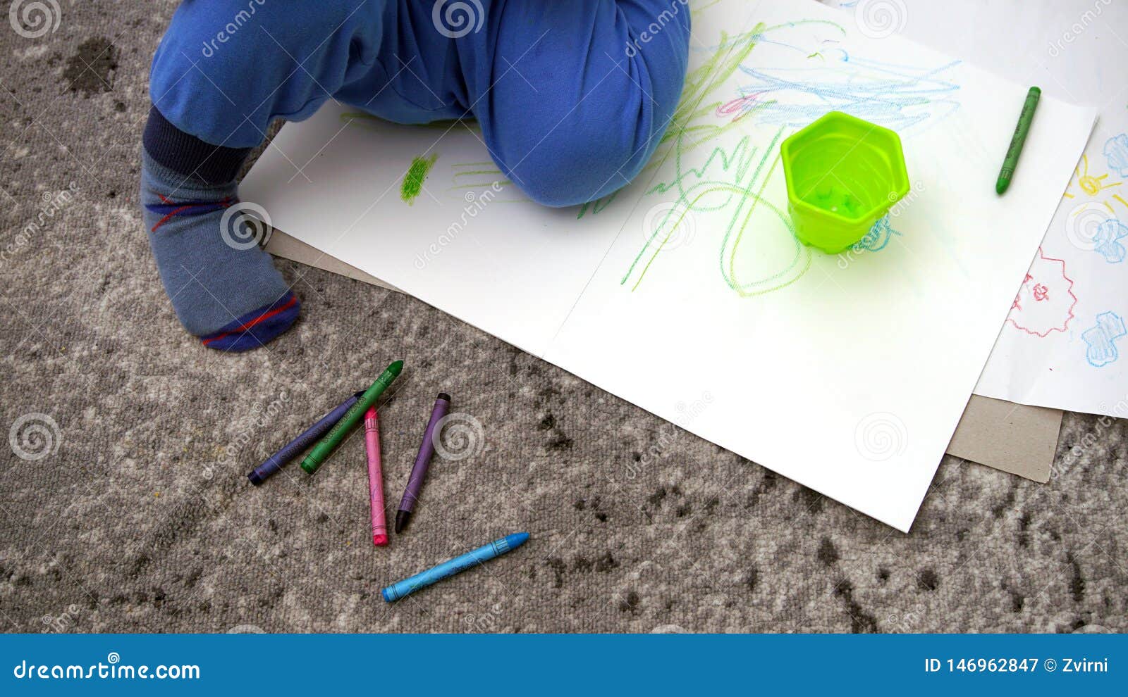 The Child Learns To Draw Wax Crayons on the Floor Stock Image - Image ...