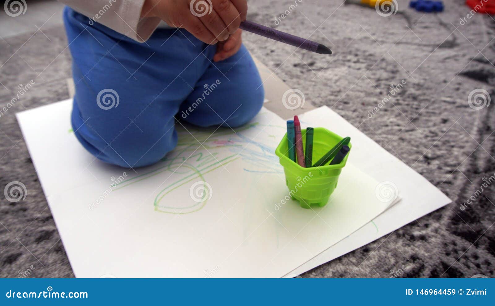 The Child Learns To Draw Wax Crayons on the Floor Stock Image - Image ...