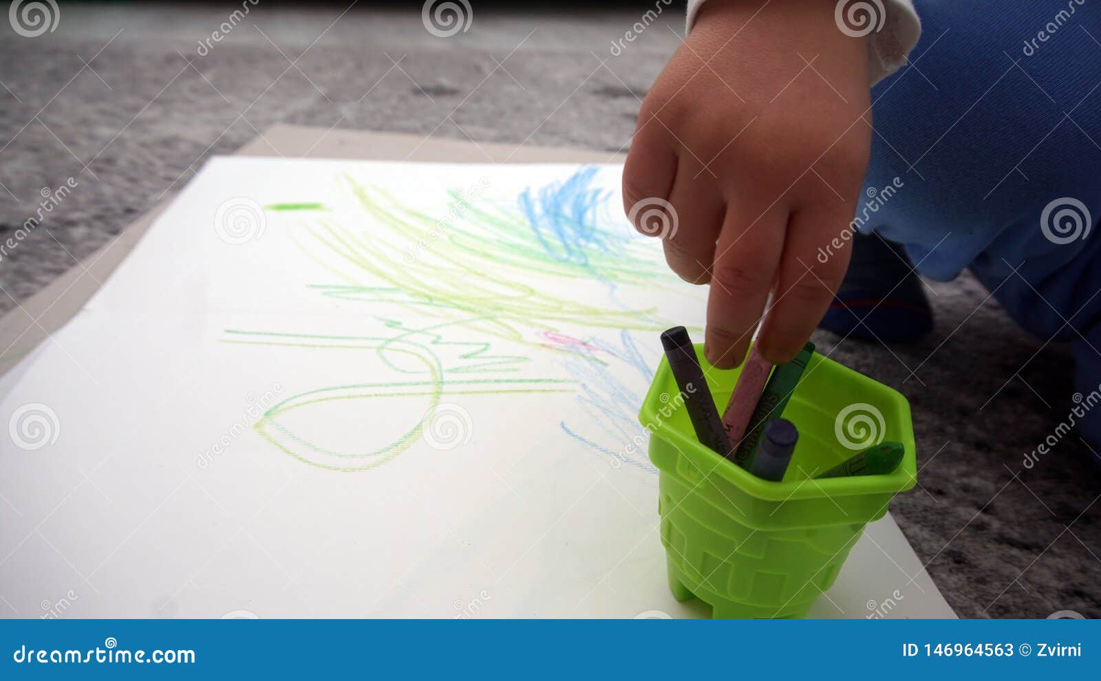 The Child Learns To Draw Wax Crayons on the Floor Stock Image - Image ...