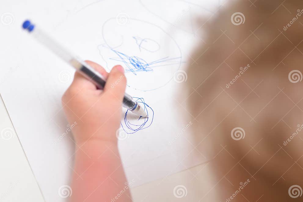 Child Learns To Write with a Pen in a Notebook Stock Image - Image of ...