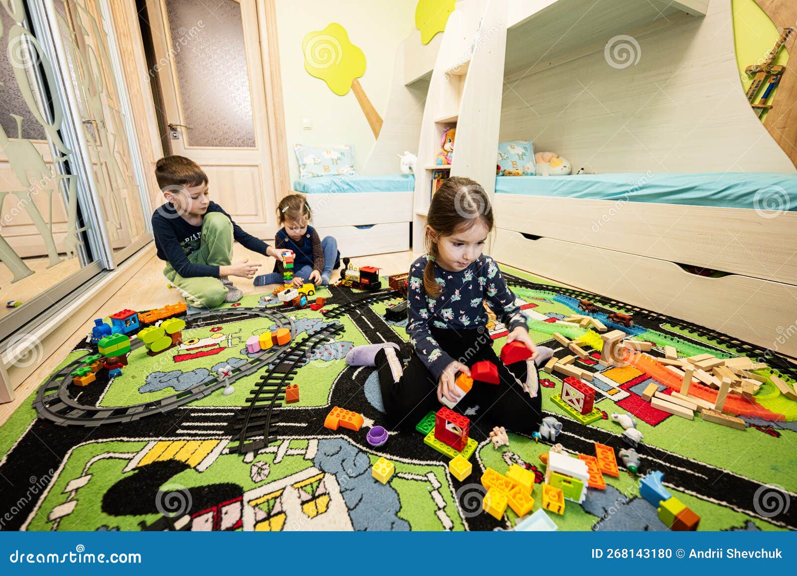 Child Leisure Activity, Creative Game. Kids Play at Home with Toy Train ...